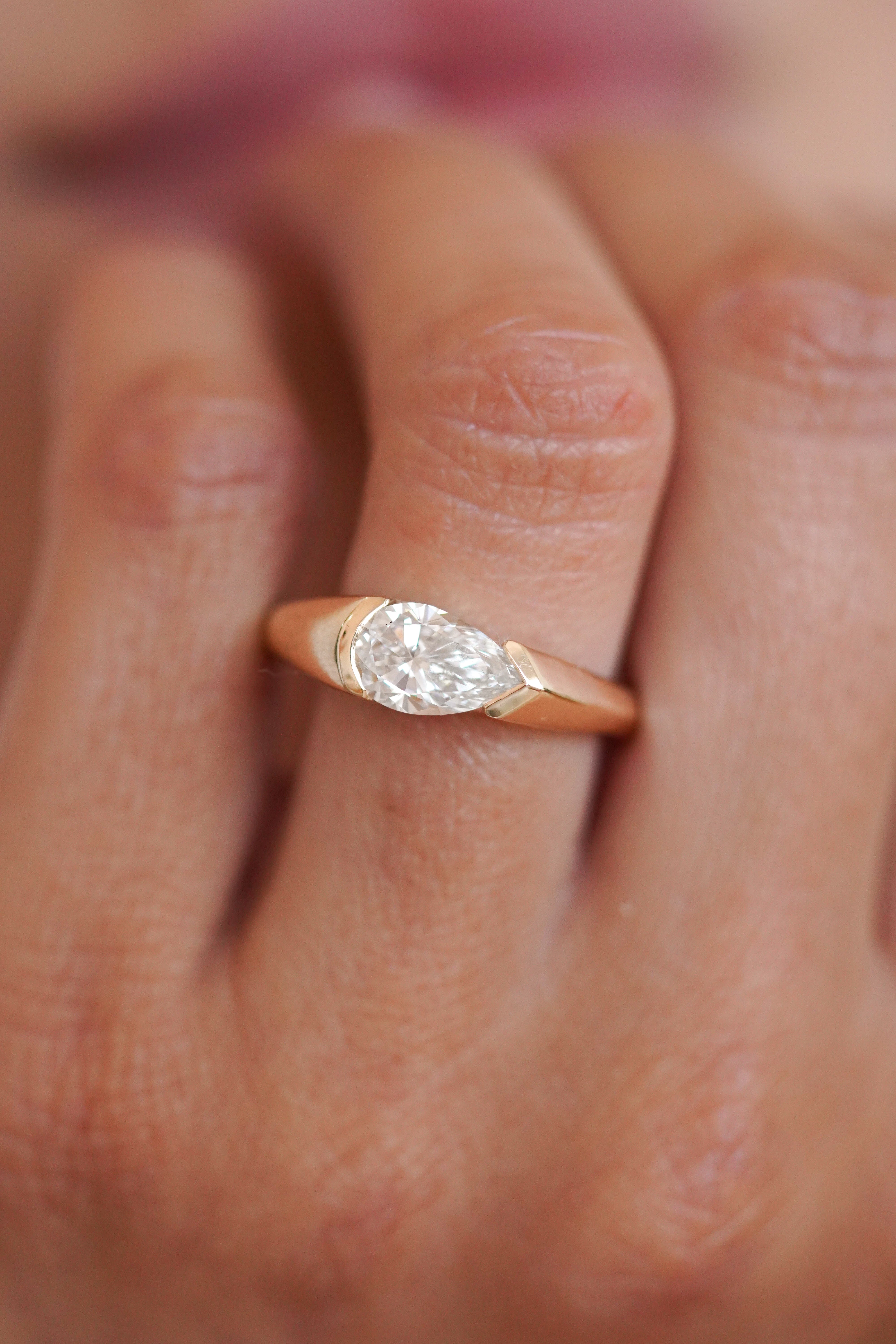 Andy - East/West Half Bezel Pear Diamond Ring – Son Del Sol